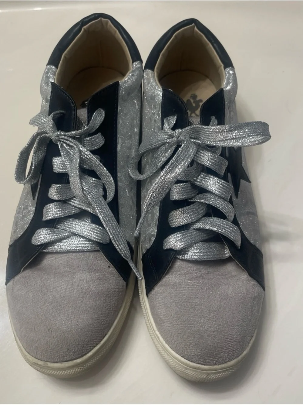 Shoes | Silver Leopard Print Star Sneakers With Black Trim | Poshmark